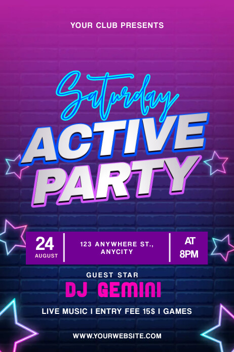 Modern & Minimal Saturday Active Party Poste Template | PosterMyWall