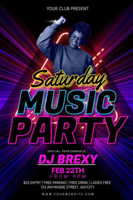 Modern & Minimal Saturday Music Party Poster Template | PosterMyWall