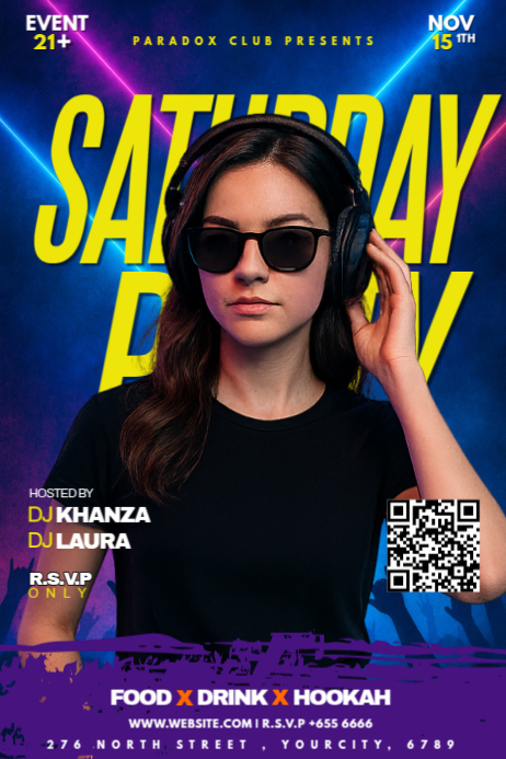 Modern & Minimal Saturday Party Poster Template | PosterMyWall
