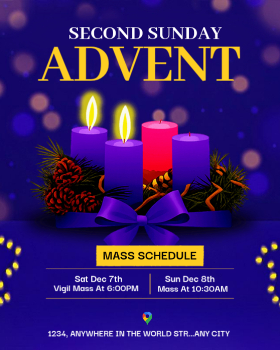 Modern & Minimal Second Sunday Advent Poster - Church Mass Schedule ...