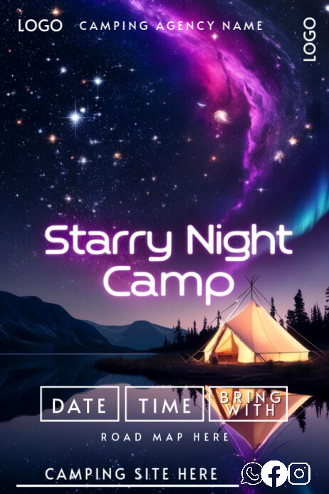Modern & Minimal Starry Night Camp Poster Template With Galaxy Sky ...