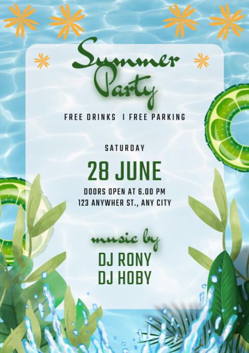 Modern & Minimal Summer Pool Party Ad A4 Template | PosterMyWall