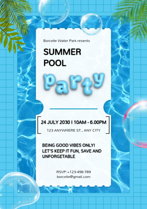 Modern & Minimal Summer Pool Party Ad Flyer A4 Template | PosterMyWall