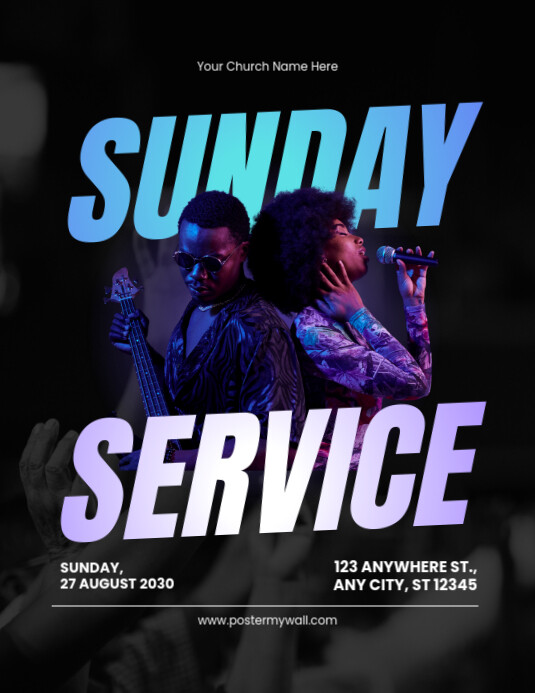 Modern & Minimal Sunday Service Pamflet (letter As) Template | PosterMyWall