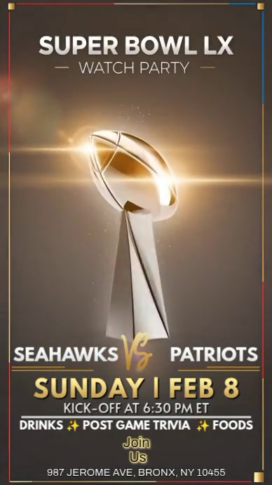 Modern & Minimal Super Bowl Lx 2026 : Watch Party NFL Final Instagram ...