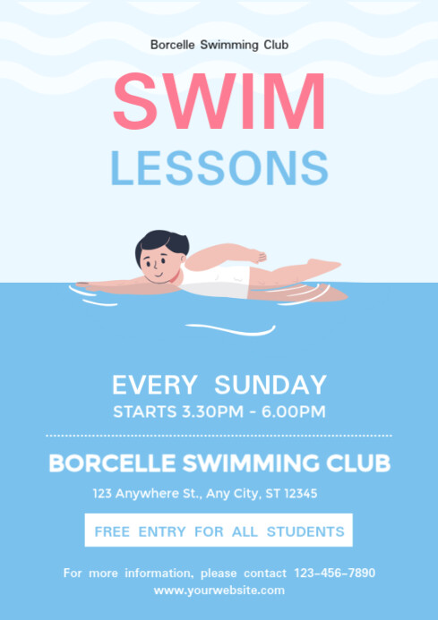 Modèle Modern & Minimal Swim Lesson Ads Flyer A4 | PosterMyWall