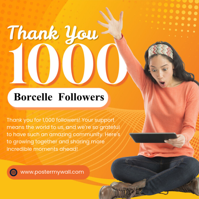 Modern & Minimal Thank You 1000 Followers Instagram Post Template ...