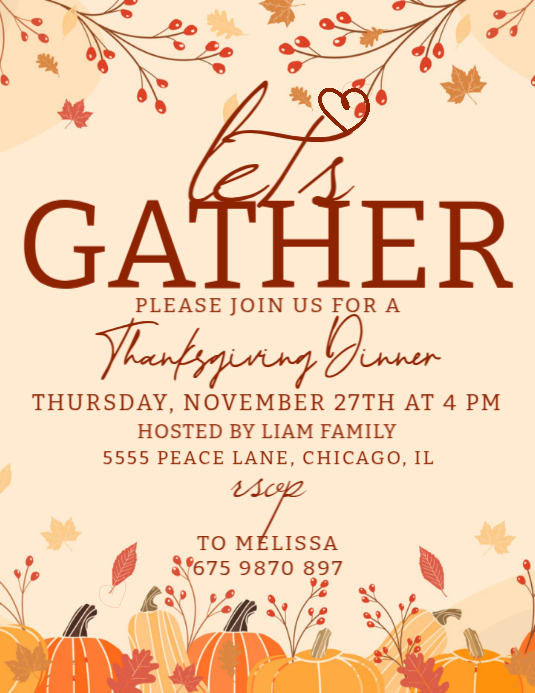 Modern & Minimal Thanksgiving Dinner Invitation Template Flyer (us ...