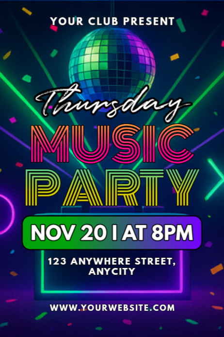 Modern & Minimal Thursday Music Party Poster Template | PosterMyWall