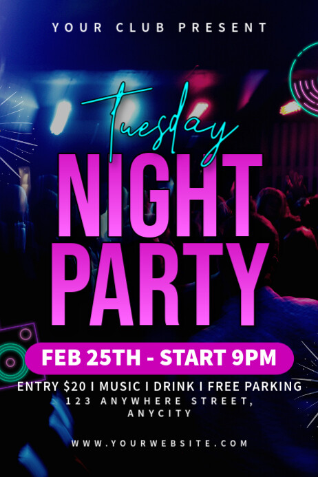 Modern & Minimal Tuesday Night Party Poster Template | PosterMyWall