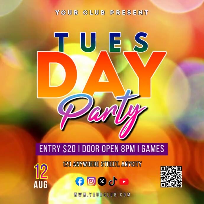 Modern & Minimal Tuesday Party Pos Instagram Template | PosterMyWall