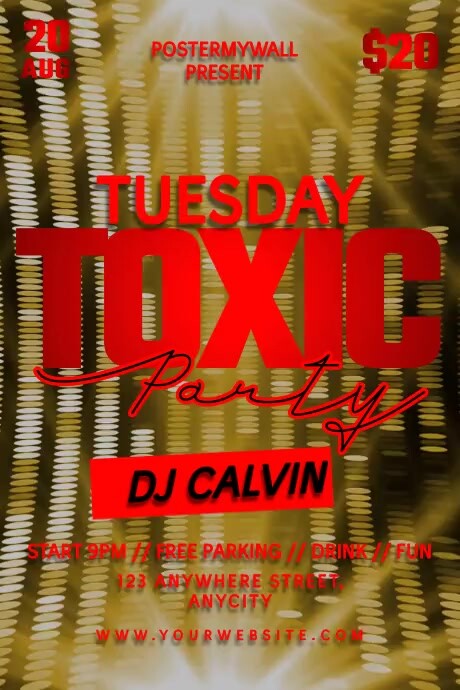 Modern & Minimal Tuesday Toxic Party Poster Template | PosterMyWall