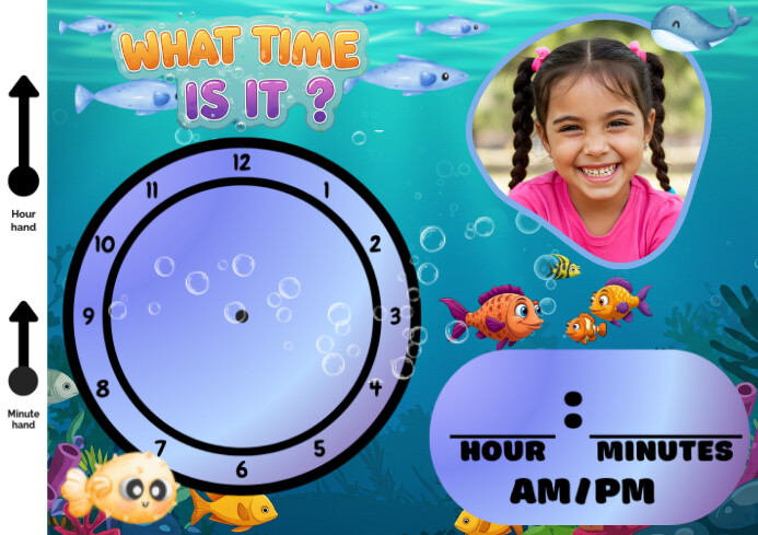 Modern & Minimal Under The Sea Clock Learning Poster For Kids A4 ...