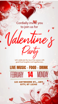 Red Modern & Minimal Valentine's Party Invite Flyer Digital Display (9: ...