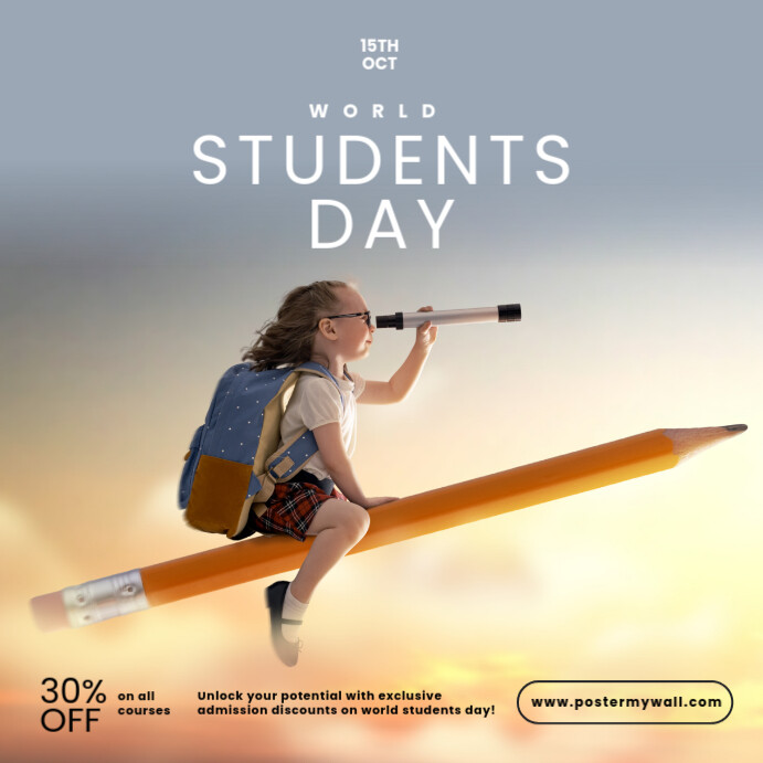 Modern & Minimal World Students Day Square (1:1) Template | PosterMyWall