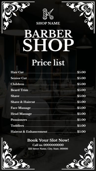 Modern & Minimal Barber Shop Price List Instagram Story Template ...