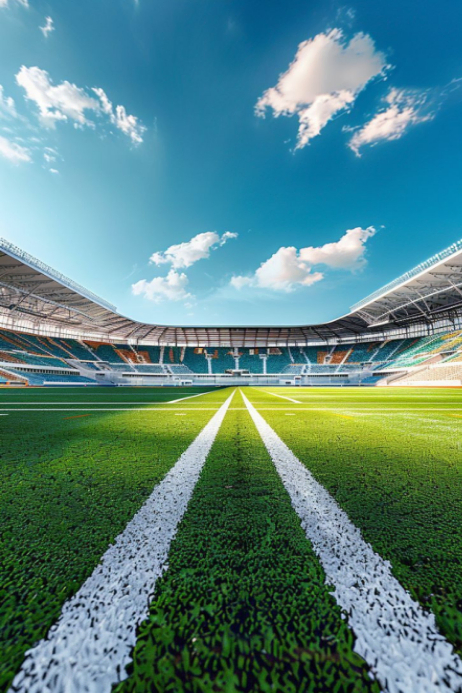 Modern & Minimal Green Stadium Field Under Blue Sky Poster Template ...