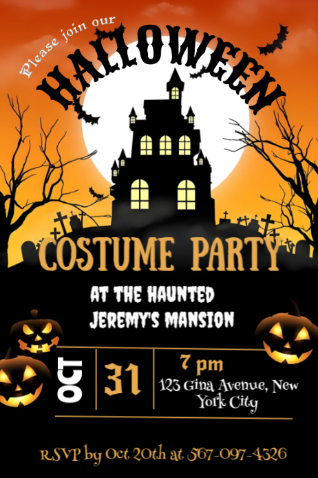 Modern & Minimal Halloween Costume Party Poster Template | PosterMyWall
