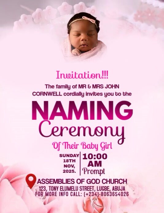 Plantilla de Modern & Minimal Naming Ceremony Template Flyer (us Letter ...