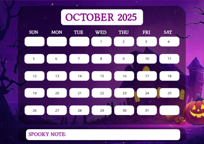 Modern & Minimal October 2025 Halloween Calendar A4 Template | PosterMyWall