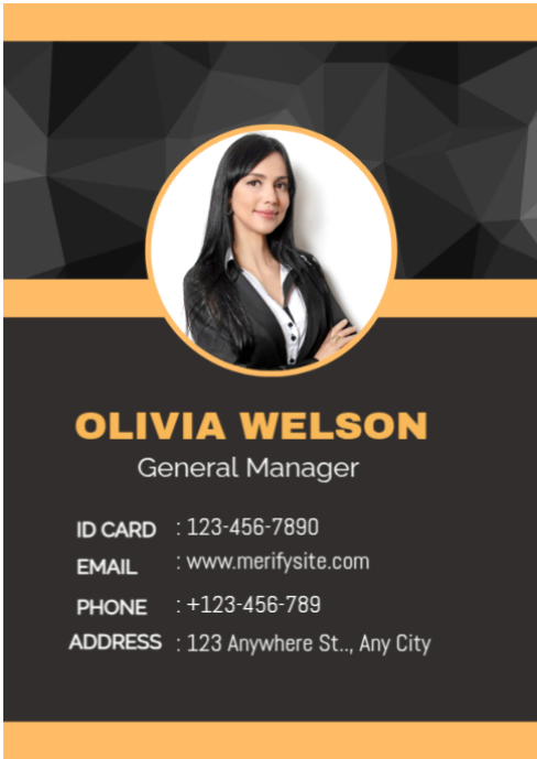 Modern & Minimal Orange, Black And White Id Card Template A6 | PosterMyWall