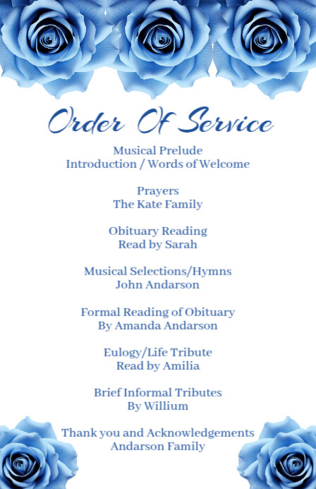 Modern & Minimal Order Of Service Half Page Wide Template | PosterMyWall