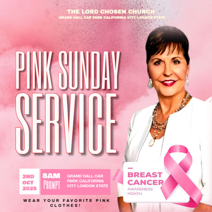 Modern & Minimal Pink Sunday Service Breast Cancer Awareness Month ...