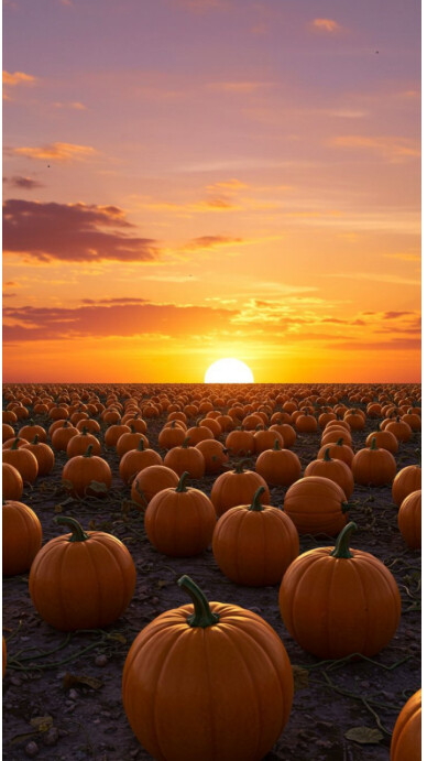 Modern & Minimal Pumpkin Field Sunset Background | Autumn Harvest And ...