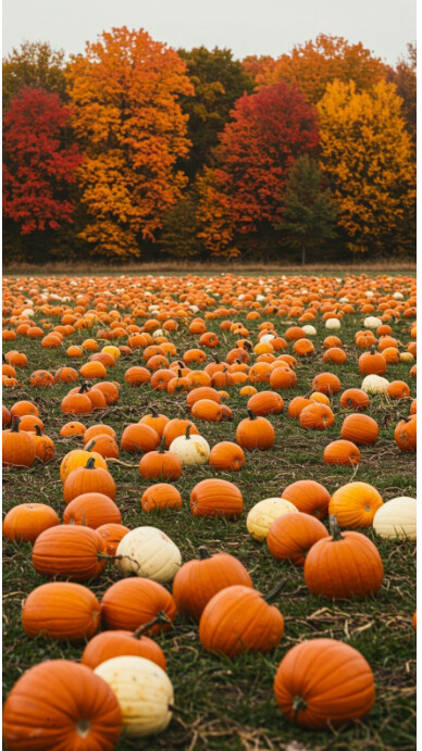 Modern & Minimal Pumpkin Patch With Autumn Trees | Fall Harvest And ...