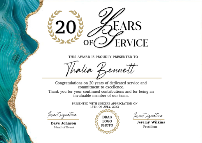 Modern 20 Years of Service Certificate Template (Editable) | PosterMyWall