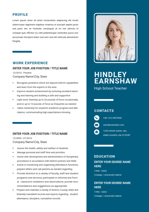Modern and Creative Resume Template | PosterMyWall