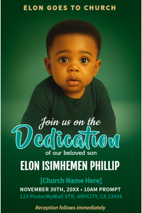 Modern Baby Dedication Poster Template – Green Church Event Flyer ...