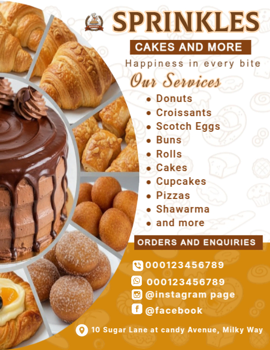 Modern Bakery & Cake Shop Flyer Template | Pastry, Donut, and Dessert ...