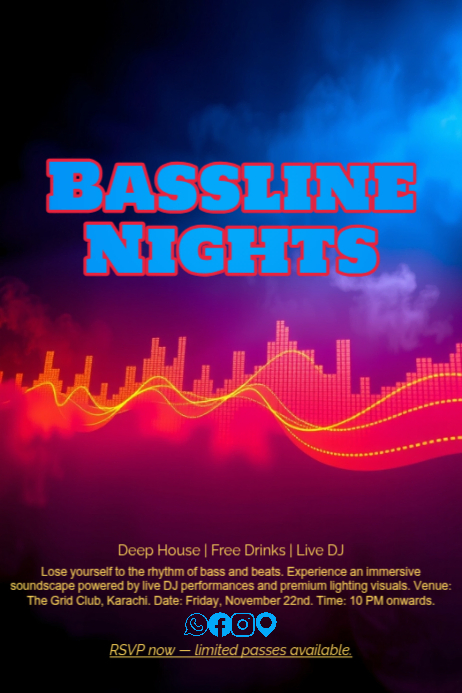 Modern Bassline Club Night Poster Design Template | PosterMyWall