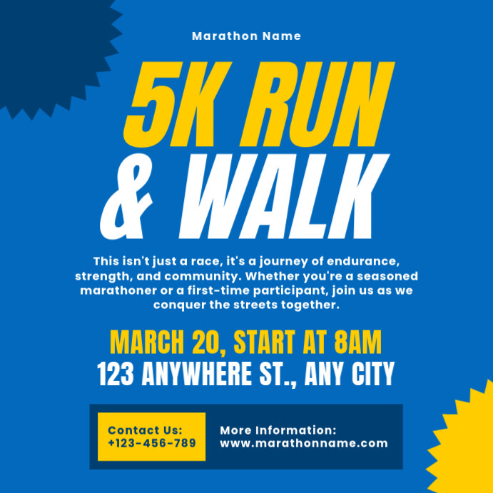 Copy of Modern Blue Yellow Marathon Running Event Promotional Instagram ...