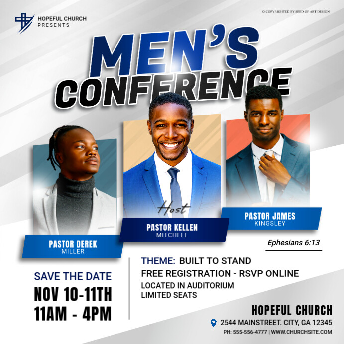 Copy of Modern Bold Blue Men's Church Conference Gathering Social Media ...