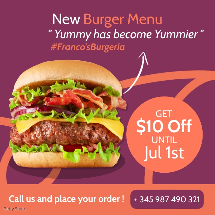 Copy of modern burger advertisement restaurant market | PosterMyWall