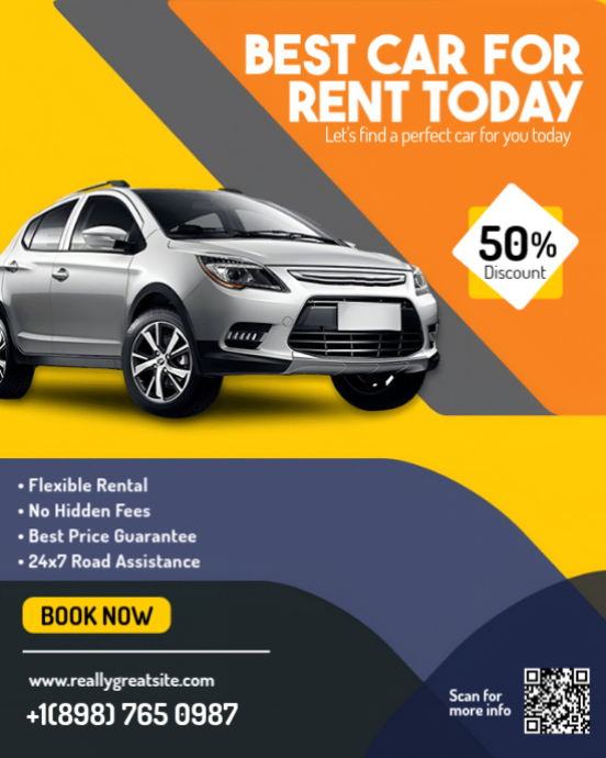 Modern Car Rental Service & Auto Lease Discount Flyer with QR Code ...