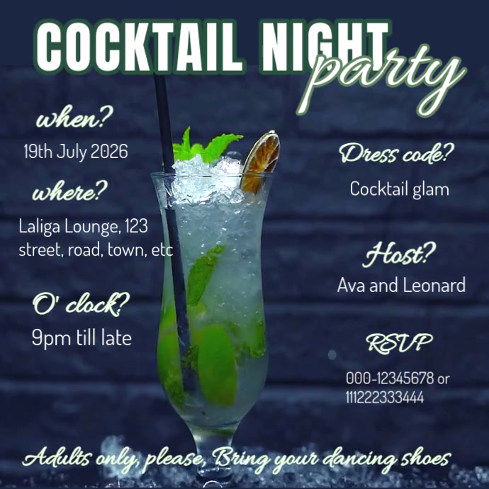 Modern cocktail night party invitation template animated design ...