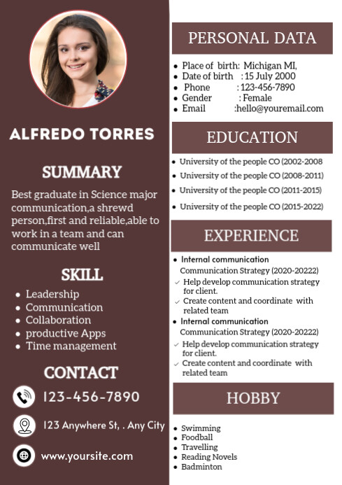 Modern Curriculum Vitae Resume. Modelo | PosterMyWall