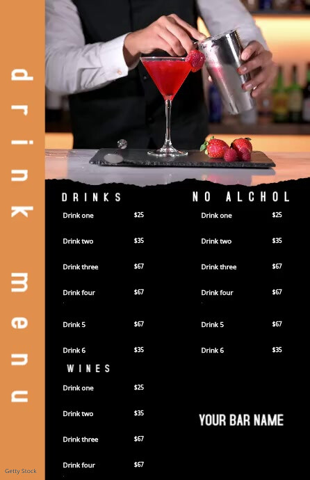 Copy of Modern Drinks Bar Restaurant Menu Templates ( | PosterMyWall