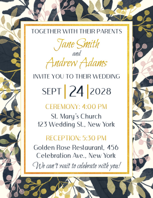 Copy of Modern Elegant Floral Wedding Invitation Template Design- Free ...