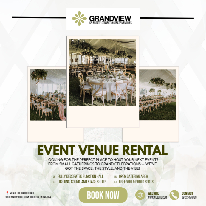 Plantilla de Modern Event Venue Rental Flyer Template | PosterMyWall