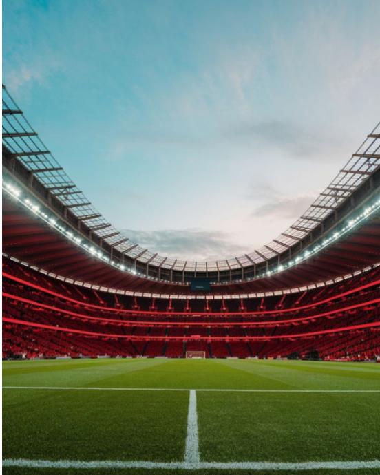 Modern Football Stadium with Green Pitch Under Open Sky Template ...