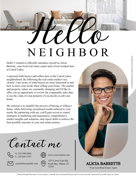 Modern Grey & White Hello Neighbor Professional Real Estate Marketing ...