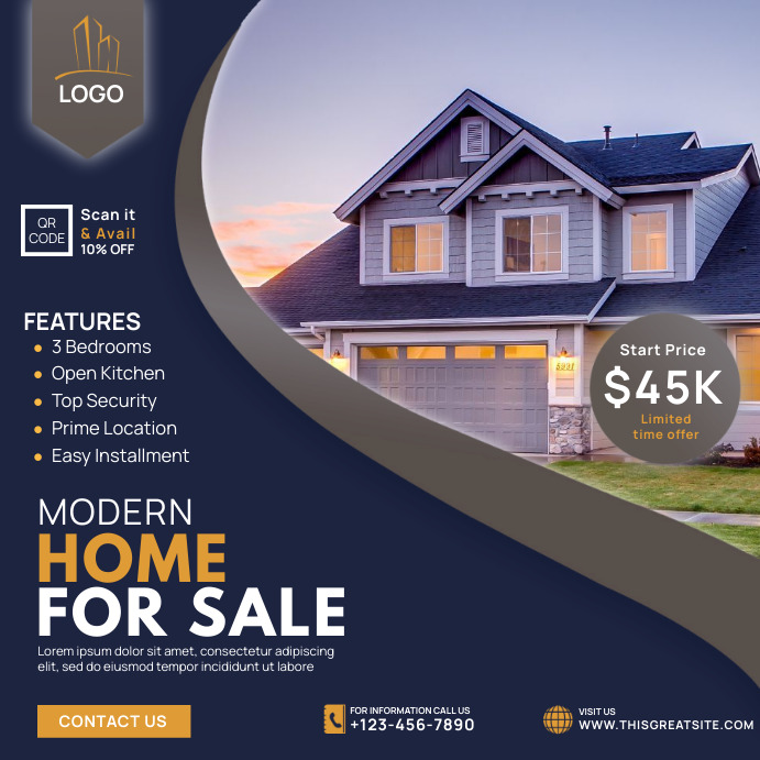 Modern Home For Sale Blue template | PosterMyWall