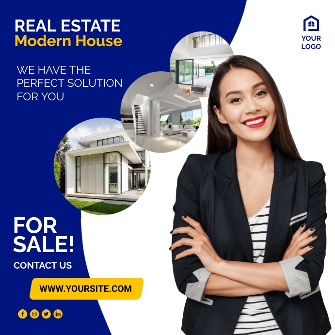 Modern house for sale blue banckground Template | PosterMyWall