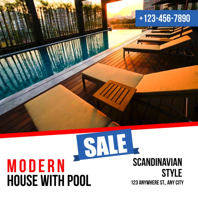 Modèle Modern House With Pool Banner Templ | PosterMyWall
