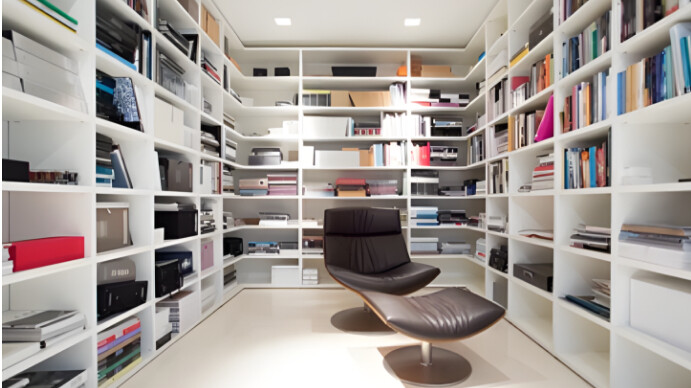 Plantilla de Modern indoor study library zoom background | PosterMyWall