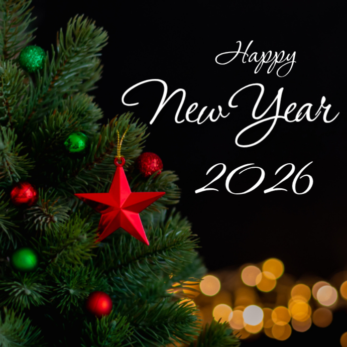 Modern Joyful Happy New Year 2026 with Christmas Tree Template ...
